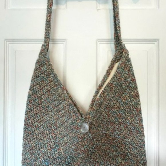 Bags | Handmade Crocheted Shoulder Bag Bento Style Button Closure Lined ...